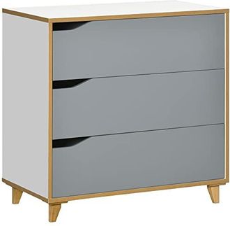 HOMCOM Commode 3 tiroirs en agglom&eacute;r&eacute; et MDF pour Chambre et Salon, 75x42x75 cm, Blanc Gris et Marron