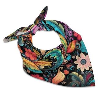 Generic Écharpe carrée en soie légère avec motif cachemire et fleurs ethniques pour cheveux, respirant, cadeau pour homme et femme, multicolore, 60x60cm