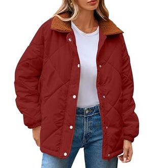 Generic Vestes d&eacute;contract&eacute;es pour femmes - Automne et hiver - Manches longues - Col &agrave; bouton-pression - V&ecirc;tement dext&eacute;rieur l&eacute;ger et confortable - Coupe ample