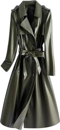 Generic Trench-coat en simili cuir pour femme - Printemps Automne Double Boutonnage Revers crant&eacute; Slim Ceintur&eacute; X-Long Outwear, EN8, M