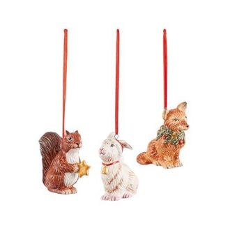 Villeroy & Boch Nostalgic Ornaments Ornements Animaux de la for&ecirc;t, 3 pi&egrave;ces, Ensemble de suspensions d&eacute;coratives Mignonnes en Porcelaine Dure pour Le Sapin de No&euml;l, M