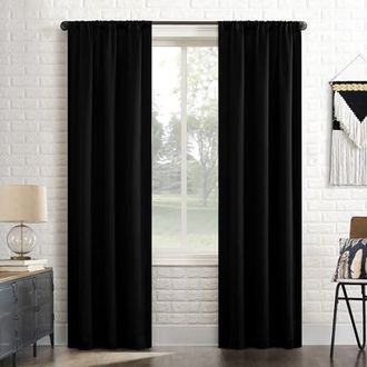 Sun Zero Bergen Theater Grade Extreme Vorhang, 100% Verdunkelung, Stangentaschen, 101,6 x 84 cm, Schwarz