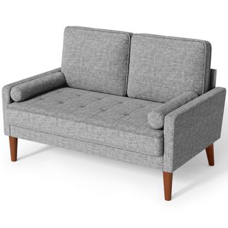 Vesgantti Sofa 2-Sitzer, 121 cm Modernes Couch 2 Sitzer mit 2 Wurfkissen, Kleine Stoffcouch mit Armlehne, Kn&ouml;pfe Sitzkissen G&auml;stesofa f&uuml;r Wohnzimmer/Wohnung/B&uuml;r