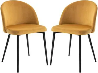 HOMCOM Lot de 2 chaises Salle à Manger Chaise de Cuisine scandinave Chaise en Velours rembourrée avec Pieds effilés en métal, pour Salon, Salle à Manger, Jau