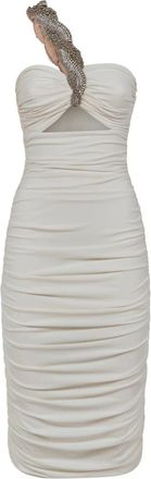 Amen Femme, Robes, Blanc, Taille: 38 FR Robe Midi Fronc&eacute;e Orn&eacute;e de Cristaux