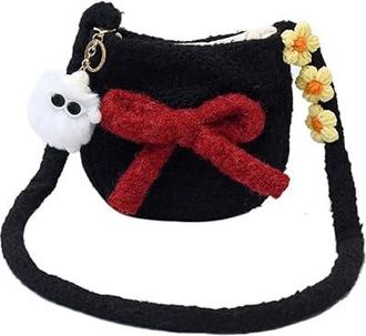 Generic Petit sac &agrave; bandouli&egrave;re en peluche pour femmes et filles, sac &agrave; bandouli&egrave;re de No&euml;l pour voyage, shopping, travail, usage quotidien, Noir, 360.00x320.