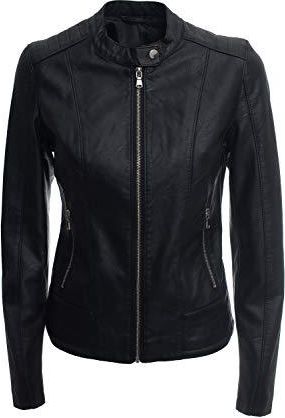 JOPHY & CO. Veste courte pour femme en cuir synth&eacute;tique (code 8820) ou cuir v&eacute;ritable (code 8820/A) avec poches, fermetures &eacute;clair et col cor&eacute;en (Noir (code 8820)