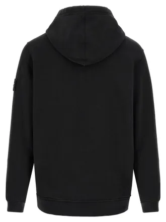 Stone Island Cotton Logo-Patch Hoodie - Black