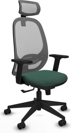 Piqueras y Crespo zylindrischer B&uuml;rostuhl mit 2D-Armlehnen, h&ouml;henverstellbarer Lendenwirbelst&uuml;tze und Kopfteil, h&ouml;henverstellbar und neigbar, Grau/Flaschengr&uuml;n