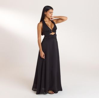 Lounge Robe Longue avec Fronces en Tencel - Noir - 34