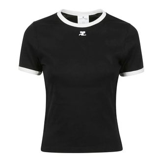 Courr&egrave;ges Signature Contrast T-Shirt - - Tops - Damen - Schwarzk - L
