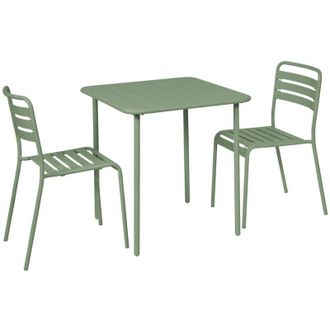 Sweeek Table de jardin m&eacute;tal + 2 assises vert Am&eacute;lia