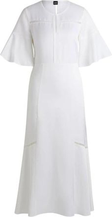 HUGO BOSS Midikleid mit Lochstickerei - - Dresses - Damen - Wei&szlig; - XS