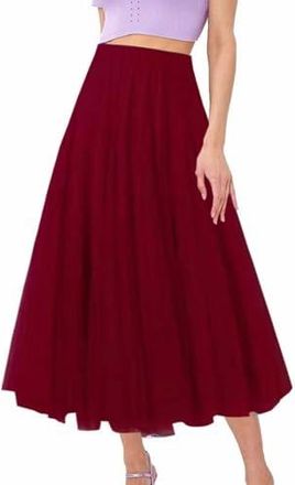 Generic N Roll Part 2 - Jupe en maille - Jupe de f&eacute;e - Jupe mi-longue - Jupe de danse - Mini jupe stretch, rouge, XL