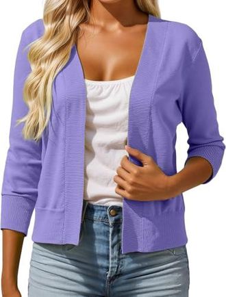 Generico Cardigan dautomne léger décontracté à manches 3/4 avec col en V pour femme, violet, XL