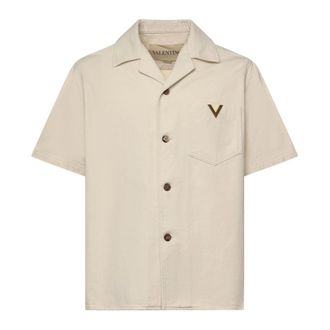 Valentino Garavani Homme, Chemises, Beige, Taille: M Vgold Denim Short Sleeve Shirt