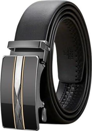 Generic Ceinture automatique &agrave; cliquet en cuir v&eacute;ritable pour homme, Noir, 110 cm