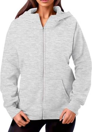 Generic Vestes pour femmes 2026 &agrave; la mode avec fermeture &eacute;clair et poche pour lautomne et lhiver, gris, XXL