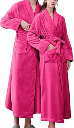 Generic Peignoir chaud pour femme, peignoirs en polaire d&eacute;contract&eacute; col en V, coupe large, peignoirs de bain en velours avec poches et ceinture, manteaux ther