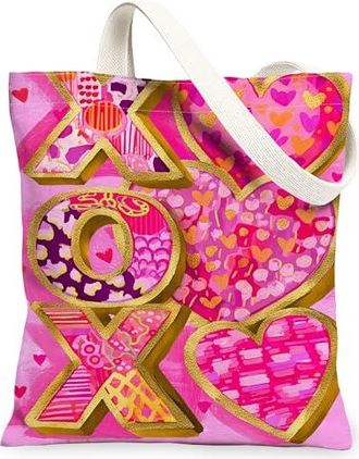 Generic Sacs fourre-tout en toile motif coeur pour la Saint-Valentin, sacs d&eacute;picerie r&eacute;utilisables, l&eacute;gers et lavables avec bandouli&egrave;re pour Tra, p&ecirc;che, 13x15