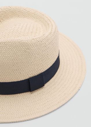 Mango Chapeau fibre naturelle naud &eacute;cru - Femme - Taille unique - MANGO