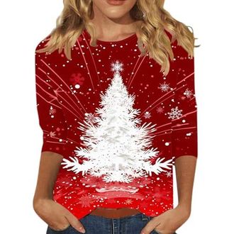 Generic Hauts de Noël pour femme - Haut à manches 3/4 - T-shirt de Noël amusant - T-shirt décontracté pour femme - Chemisier de Noël - Tenues dhiver pour les 