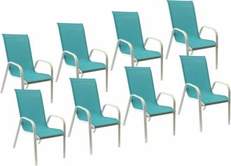 Happy Garden Happy Garden - Lot de 8 chaises marbella en textil&egrave;ne bleu - aluminium blanc