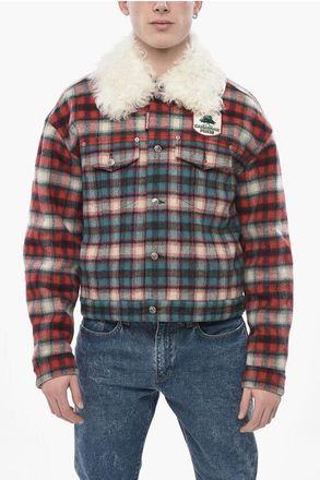Dsquared2 Checked Wool-Blend Jacket CANADIAN JEAN with Fur Collar size 46