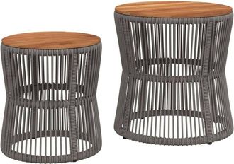 vidaXL Garten-Beistelltische 2 Stk. mit Holzplatte Grau Poly Rattan vidaXL