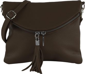 modamoda.de T07L / T139L Damen Leder kleine Umh&auml;ngetasche 2 Modelle handmade in Italy, Farbe:T139L Dark Chocolate