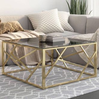 vidaXL Vidaxl - Table basse dor&eacute; acier inoxydable et verre tremp&eacute;