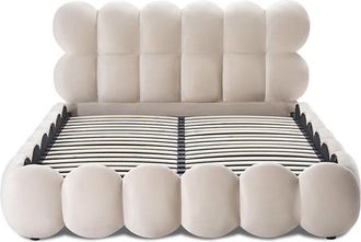 Maison Aubertin Lit coffre Meg&egrave;ve velours beige 160x200 cm