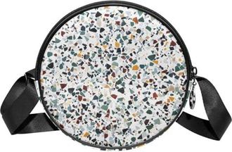 Generic Sac &agrave; bandouli&egrave;re rond pour femme, Terrazzo color&eacute;, petit sac &agrave; bandouli&egrave;re avec fermeture &eacute;clair, bretelles r&eacute;glables, sac &agrave; main rond d&eacute;contract&eacute; po