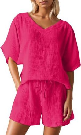 Generic Grenouill&egrave;re en tricot avec col en V, manches courtes, cordon de serrage &agrave; la taille, jambe droite, tenue d&eacute;contract&eacute;e et habill&eacute;e, v&ecirc;tements de plage