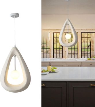 Generic Japanische Retro-Pendelleuchte, Kronleuchter - H&auml;ngelampe aus Mikrozement f&uuml;r K&uuml;cheninseln, 152 cm langes, verstellbares Kabel, Lampenschirm in Wei&szlig;, 