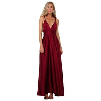 Jamron Femme El&eacute;gant Col en V Profond Robe Satin de Soir&eacute;e Multi Way Robe Portefeuille Robe de Bal Maxi Longue Bourgogne SN0703227 S