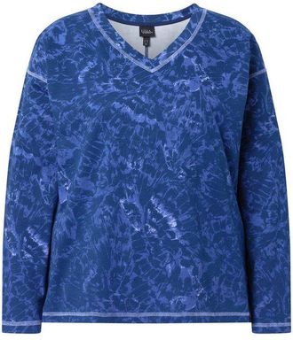 Ulla Popken Sweatshirt Sweatshirt Schmetterlinge V-Ausschnitt Langarm