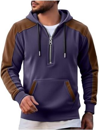 Generic Sweat à capuche doublé thermique pour homme, pull dhiver à manches longues pour activités de plein air, violet, XXL