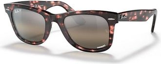 Ray-Ban Original Wayfarer Chromance Sonnenbrillen Pink Transparent Fassung Silber Glas Polarisiert 50-22