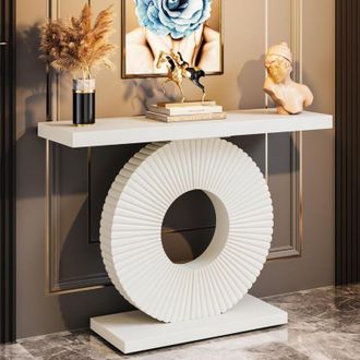 Tribesigns Tribesigns - Table console blanche 100 x 30 x 79 cm - Base circulaire en bois composite - Design g&eacute;om&eacute;trique pour entr&eacute;e ou salon