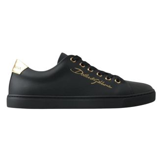 Dolce & Gabbana Klassische Schwarze Goldene Leder Sneakers Schuhe - - Shoes - Damen - Schwarzk - 35 EU