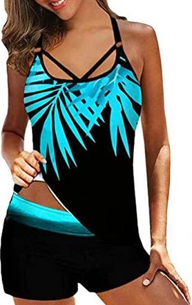 Minetom Maillot de Bain 2 Pièces Femme Tankini Ensembles Maillots Bikini Set sans Manches Débardeur et Short A Noir 3 XL