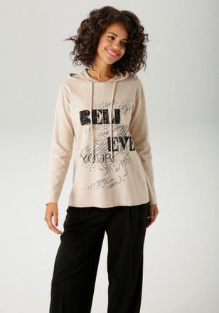 Aniston Strickpullover mit Pailletten-Schriftzug verziertem Vorderteil