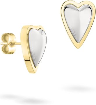 Liebeskind BERLIN Metal Heart Ohrring - Ohrstecker aus Edelstahl - Bicolor Silber/IP Gold - 1,5 cm - Steckverschluss - wasserfest & hautfreundlich
