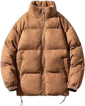 Generic Parka dhiver en daim synth&eacute;tique pour homme avec col montant et fermeture &eacute;clair int&eacute;grale, l&eacute;g&egrave;re, coupe-vent, &eacute;paisse, rembourr&eacute;e, caf&eacute;, XXL