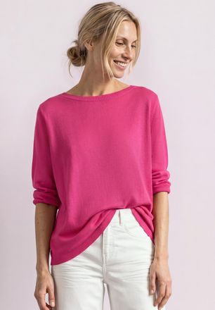 Street One Strickpullover STREET ONE, Damen, Gr. 34, pink (impact pink), Stoff, 60% Viskose, 40% Baumwolle, unifarben, comfort fit normal, U-Boot-Ausschnitt, Rip