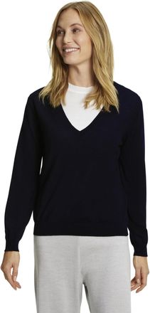Falke Damen Pullover Basic New Merino V-Neck W Pu Wolle elegant klassisch f&uuml;r Business und Freizeit mit V-Ausschnitt 1 St&uuml;ck, Blau Night Sky 6437, XL