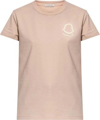 Moncler Femme, Tops, Rose, Taille: 40 FR T-shirt en coton avec logo brod&eacute;
