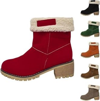 Generic Bottes de neige en daim &eacute;pais et chaud doubl&eacute; en fausse fourrure pour femme - Bottines isol&eacute;es &agrave; talon carr&eacute; - Bottines mi-mollet imperm&eacute;ables antid&eacute;r
