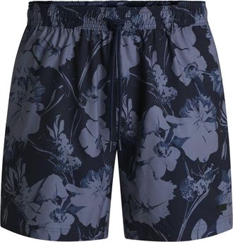 BOSS Herren Alain Badeshorts mit Blumen-Print und Seitenstreifen Dunkelblau XL